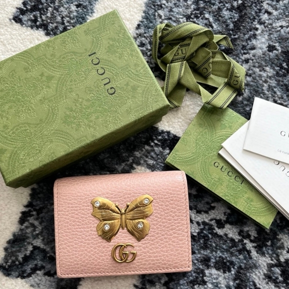 Gucci | Bags | Gucci Pink Wallet With Gold Butterfly Accent | Poshmark